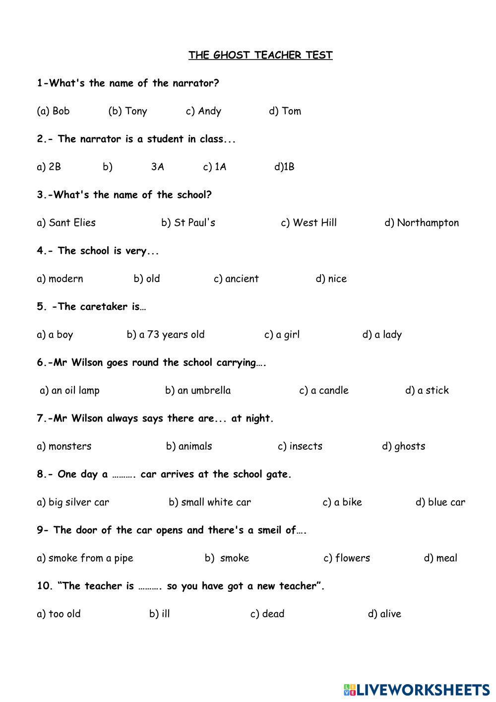 THE GHOST TEACH… | Free Interactive Worksheets | 8027263
