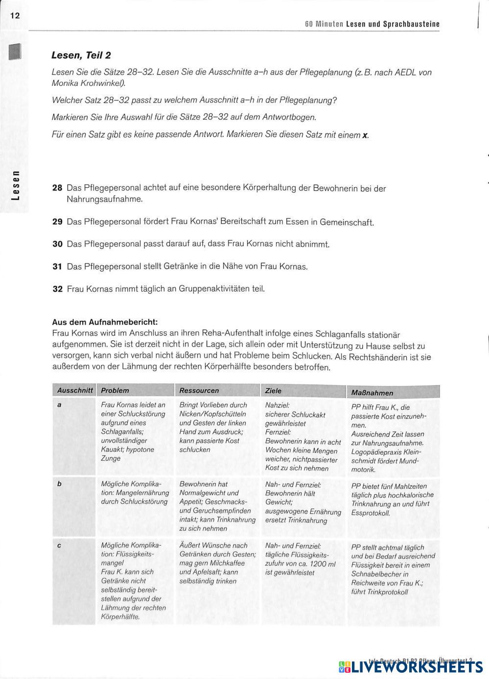 MT2 Telc Pflege… | Free Interactive Worksheets | 8035294