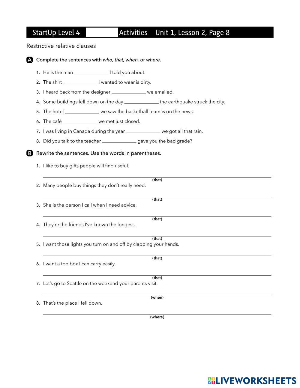 B1- UNIT 1 | Free Interactive Worksheets | 8038929