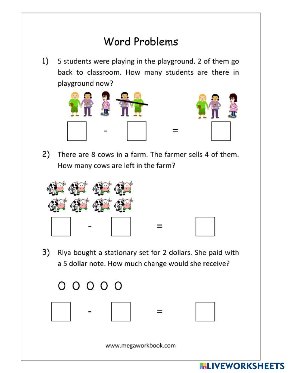 Story Sums Subt… | Free Interactive Worksheets | 8039090
