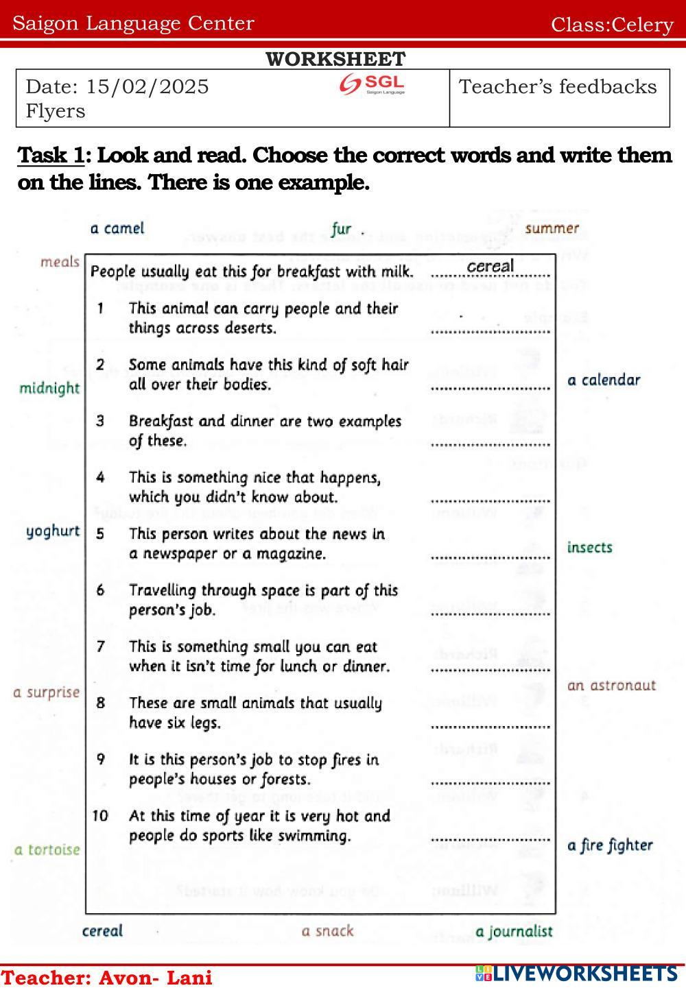 Celery | Free Interactive Worksheets | 8039400