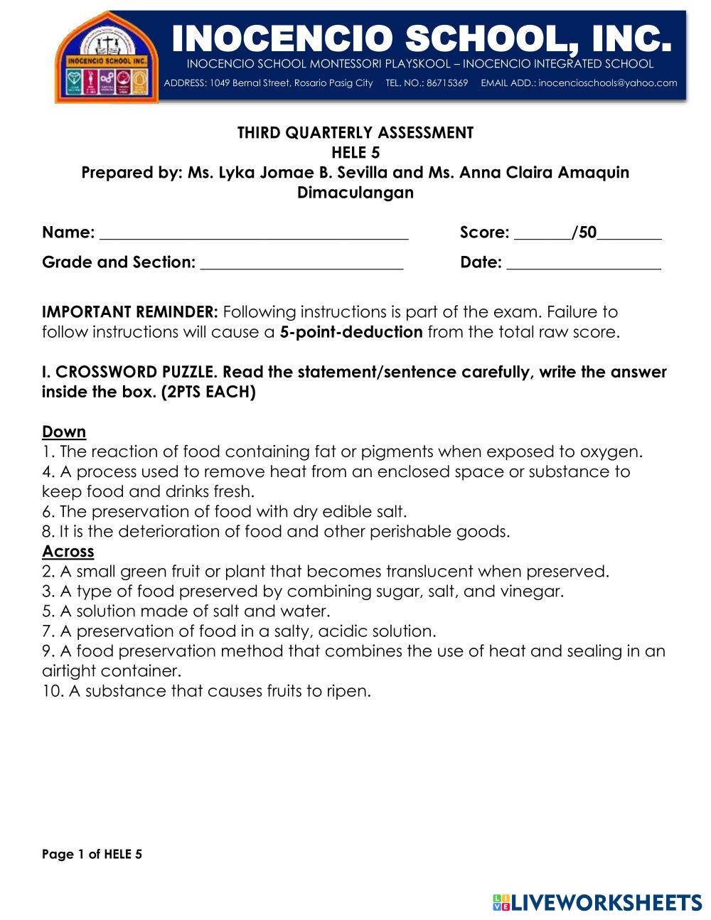 HELE 5 | Free Interactive Worksheets | 8042662