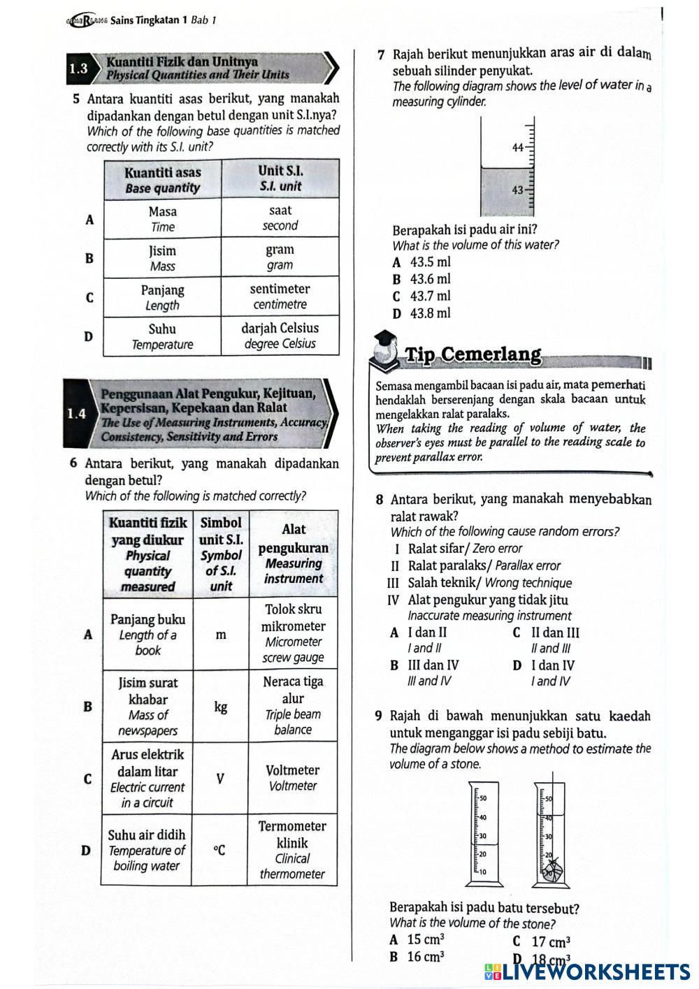 FORM 1 SCIENCE … | Free Interactive Worksheets | 8042738