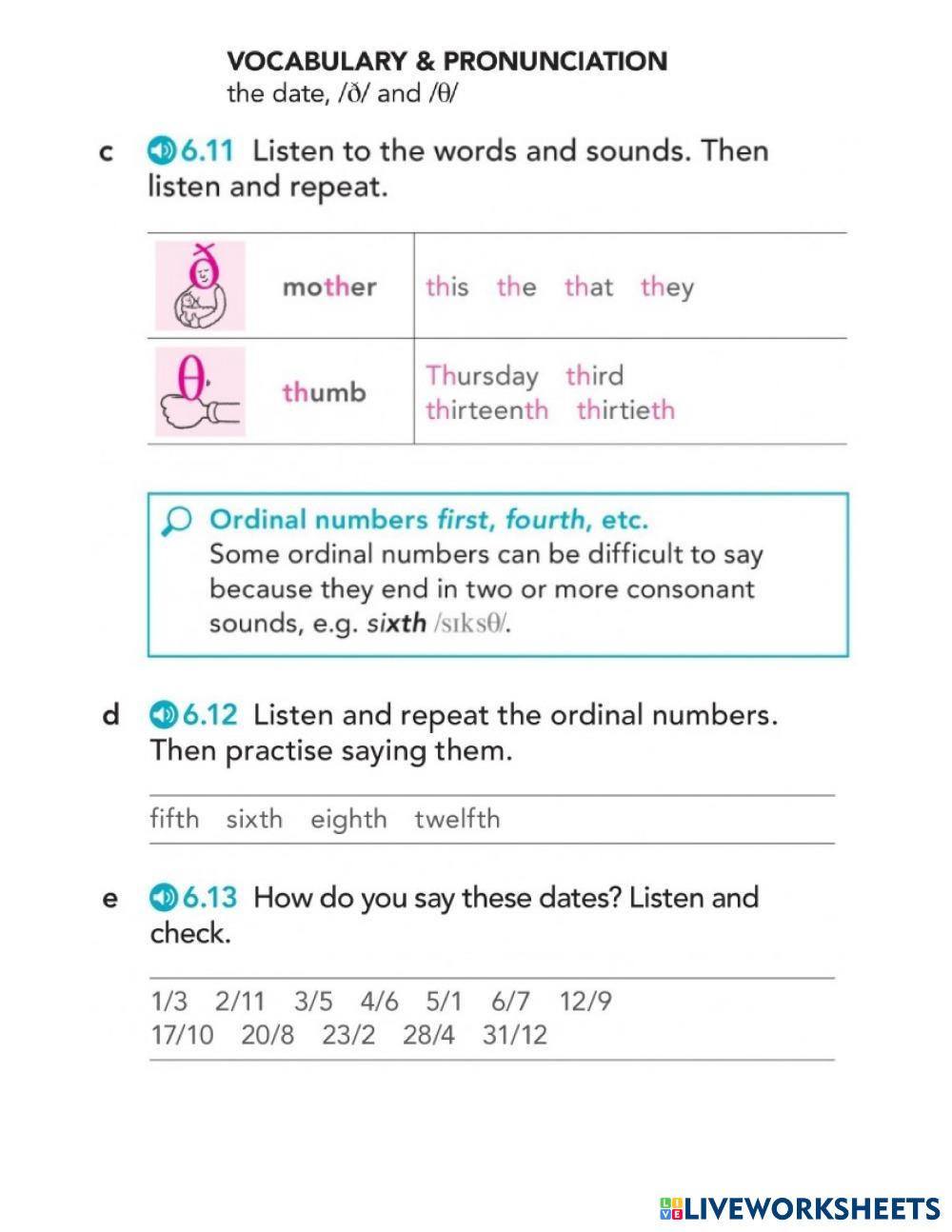 Ordinal Numbers - Vocabulary | LiveWorksheets | 8046135