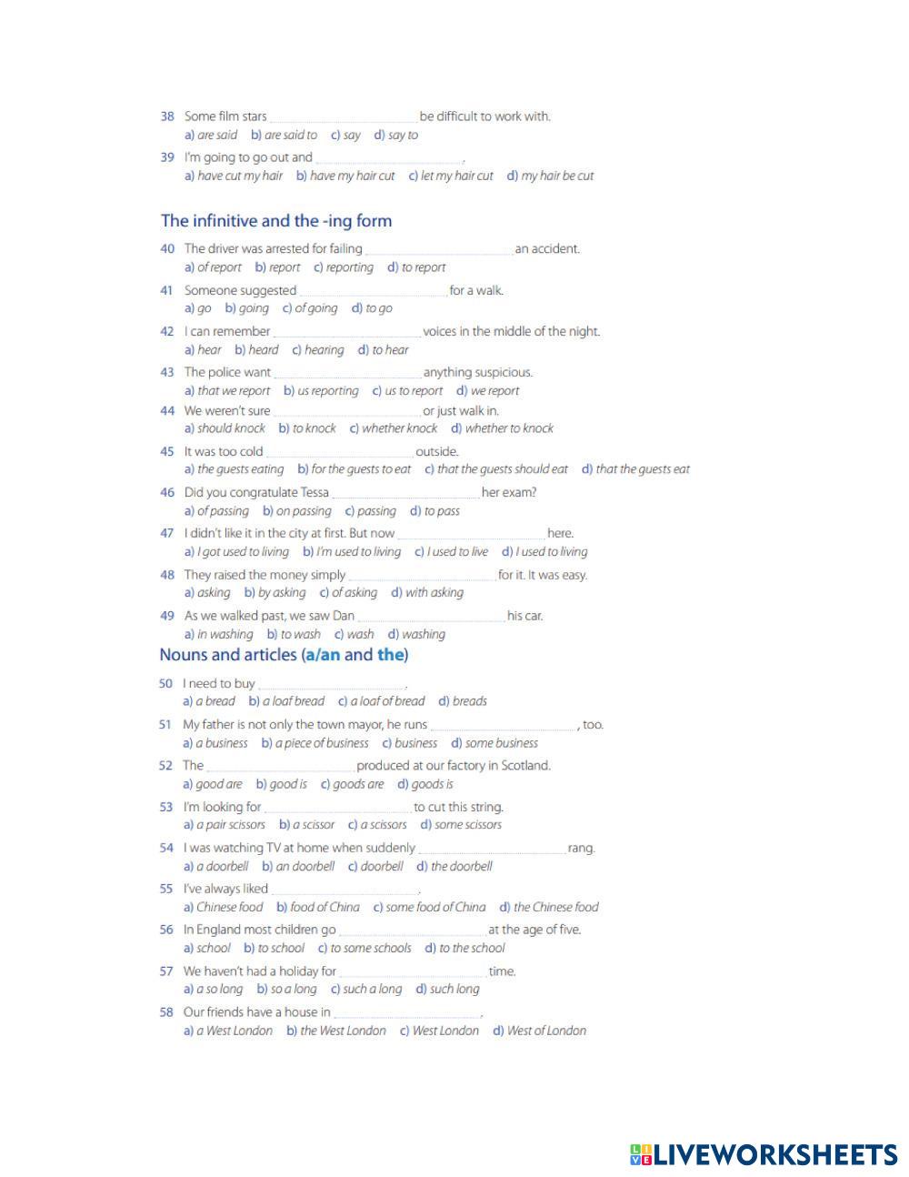 Grammar Test | Free Interactive Worksheets | 8046801