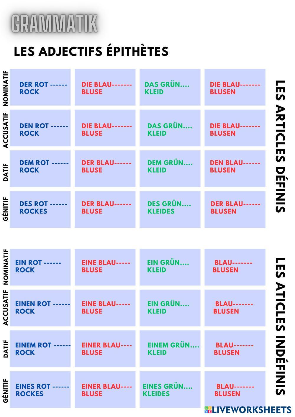 8051084 | la déclinaisons des adjectifs épithètes