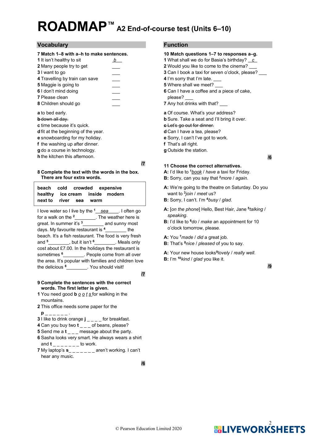 Roadmap a2 end … | Free Interactive Worksheets | 8052741