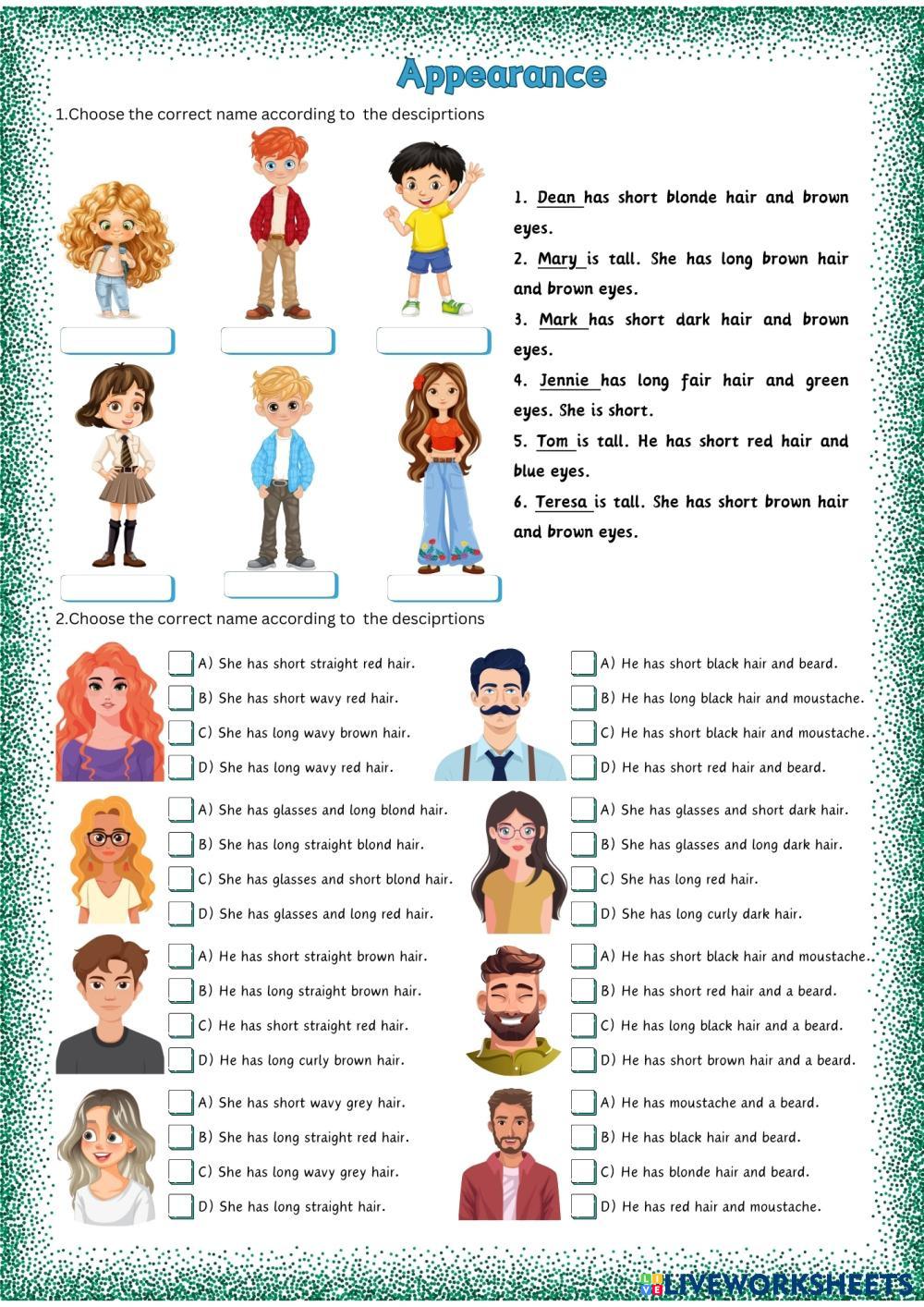 A1: Appearance | Free Interactive Worksheets | 8057992