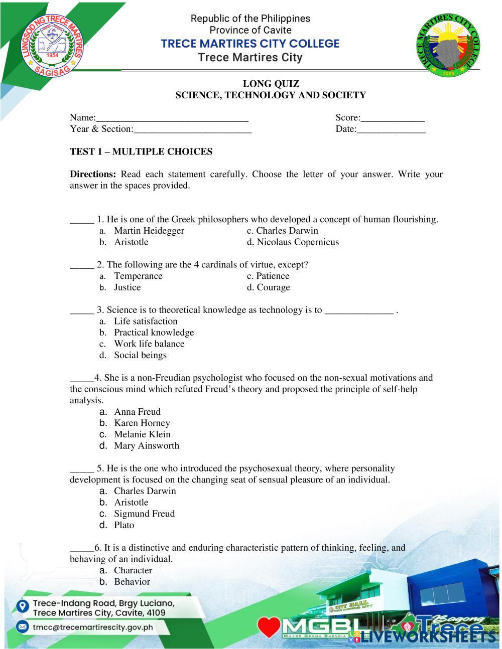 LONG QUIZ IN STS | Free Interactive Worksheets | 8059877