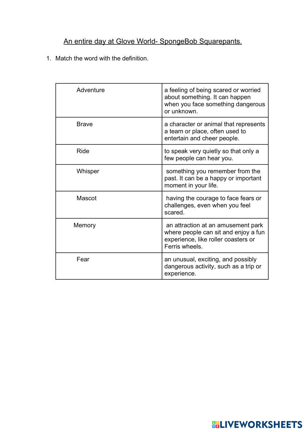 Spongebob Vocab… | Free Interactive Worksheets | 8069815