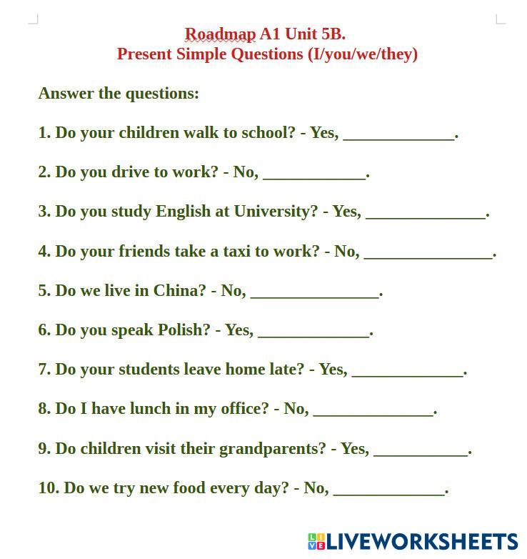 Roadmap A1 Unit… | Free Interactive Worksheets | 8077527