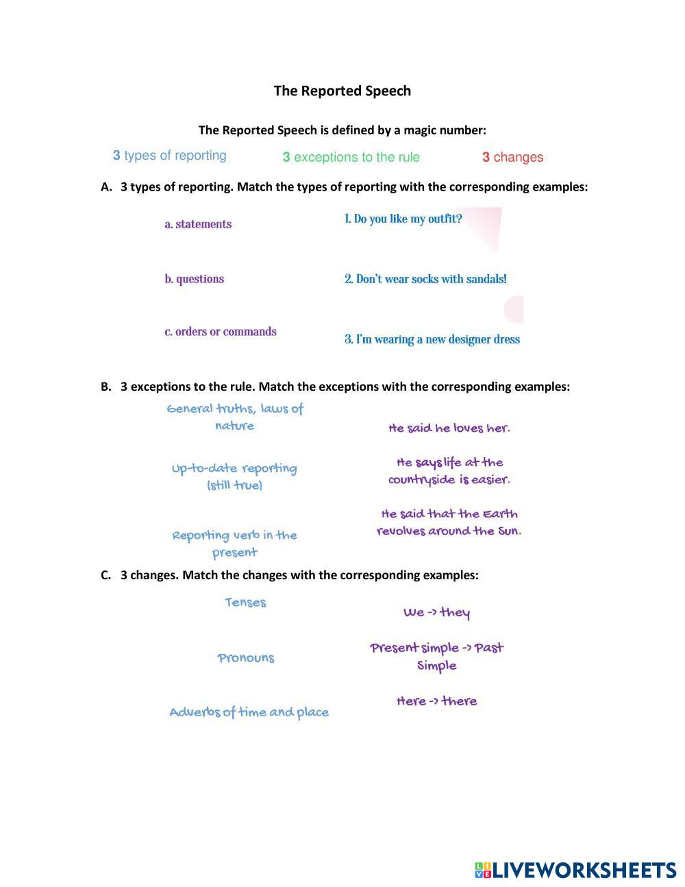 B1 Reported Spe… | Free Interactive Worksheets | 8078521