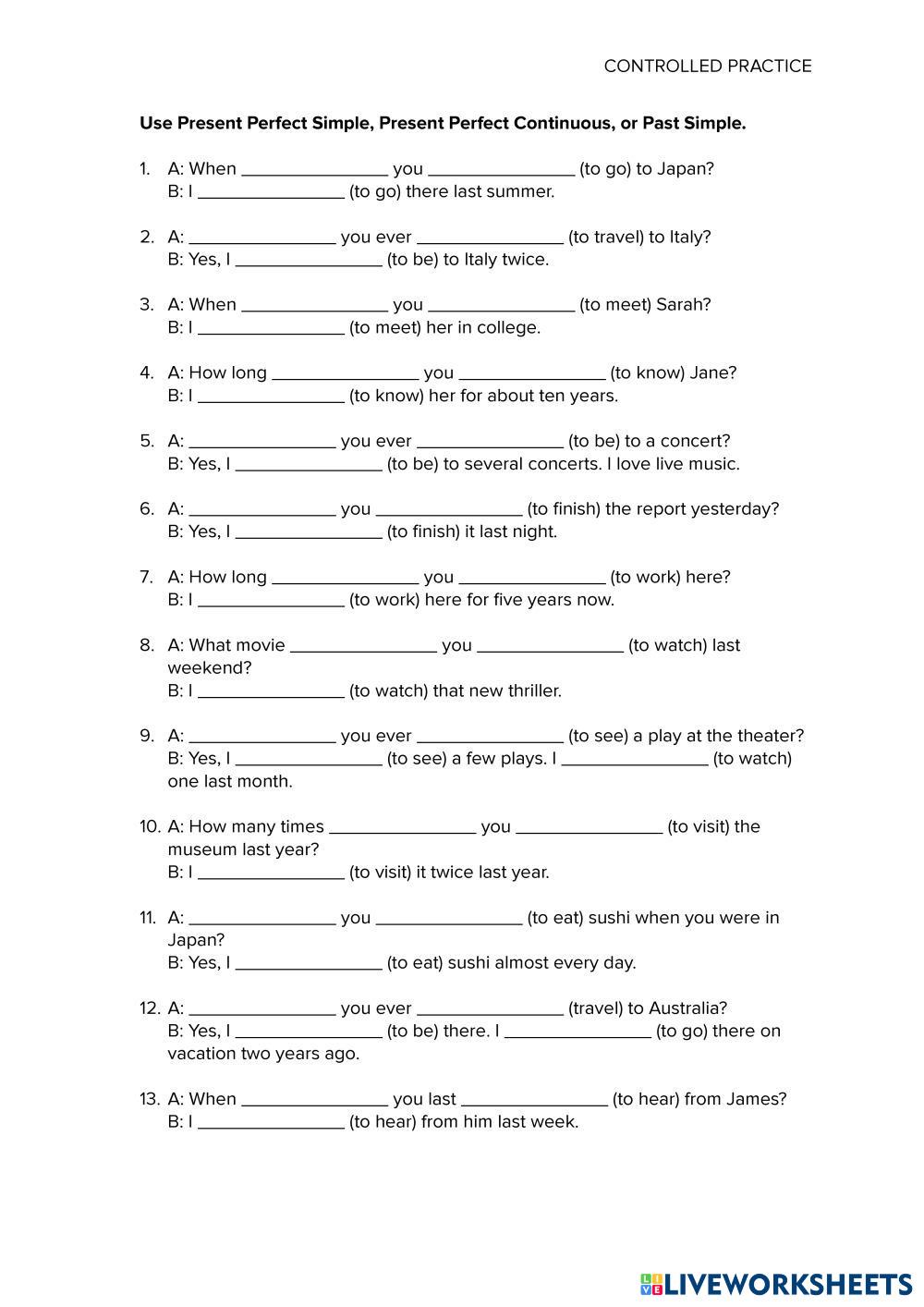 PRESENT PERFECT… | Free Interactive Worksheets | 8080148