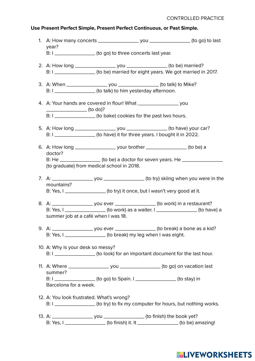 PRESENT PERFECT… | Free Interactive Worksheets | 8080245