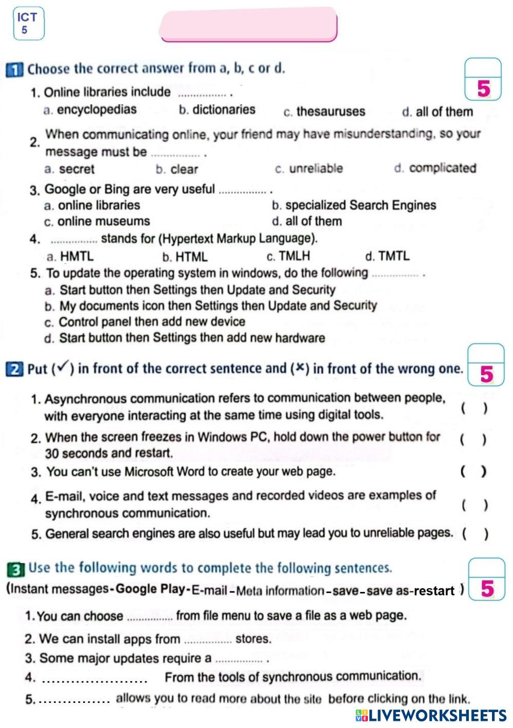 ICT - G5- Term … | Free Interactive Worksheets | 8081100
