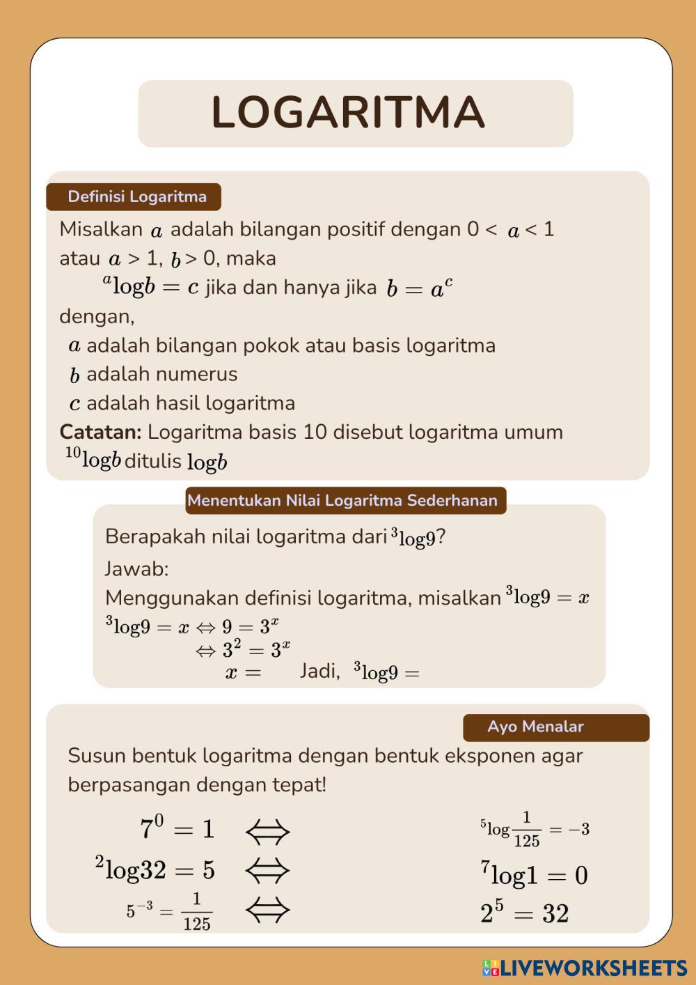 8082043 | LOGARITMA | Baeti | LiveWorksheets
