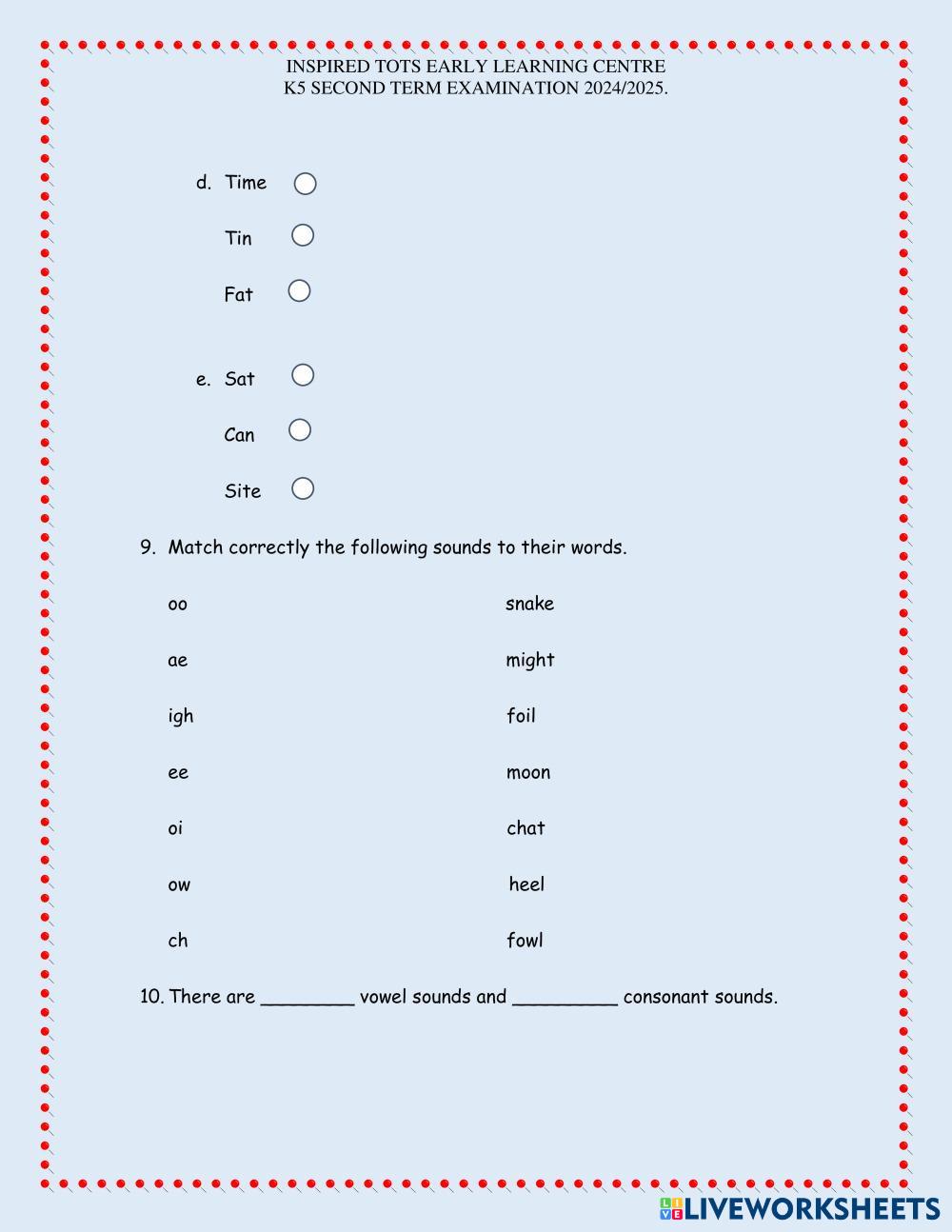 Inspired tots elc | LiveWorksheets | 8082166