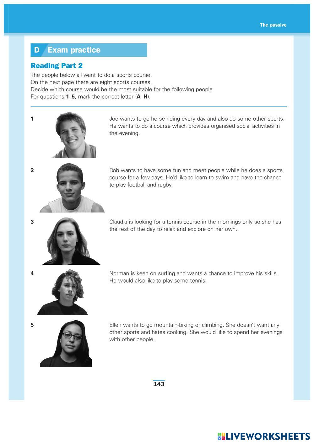 PET Reading Par… | Free Interactive Worksheets | 8086677