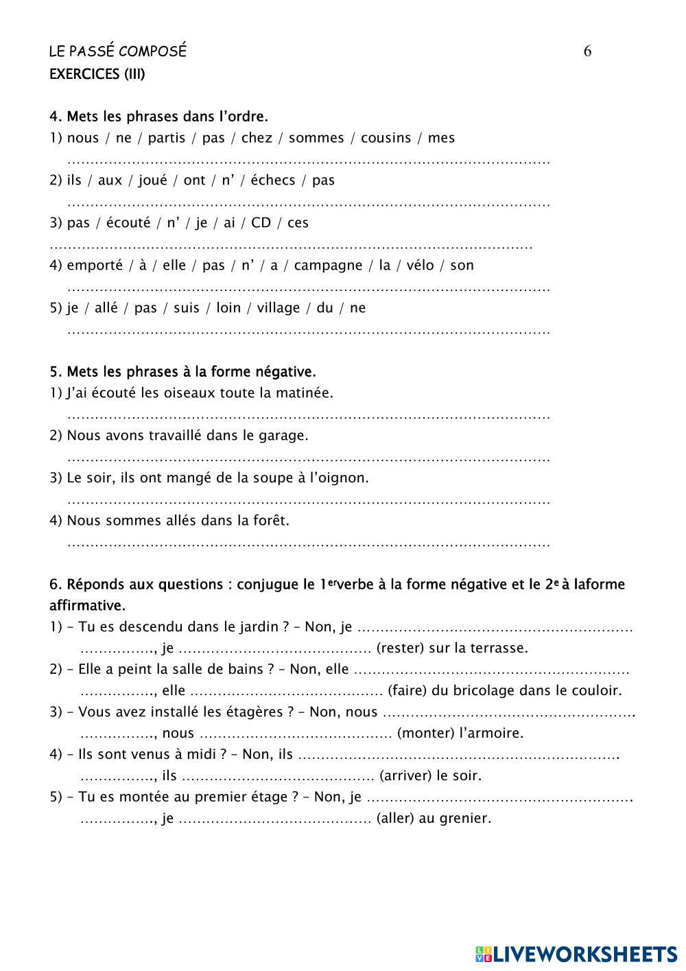 Passé composé r… | Free Interactive Worksheets | 8087169
