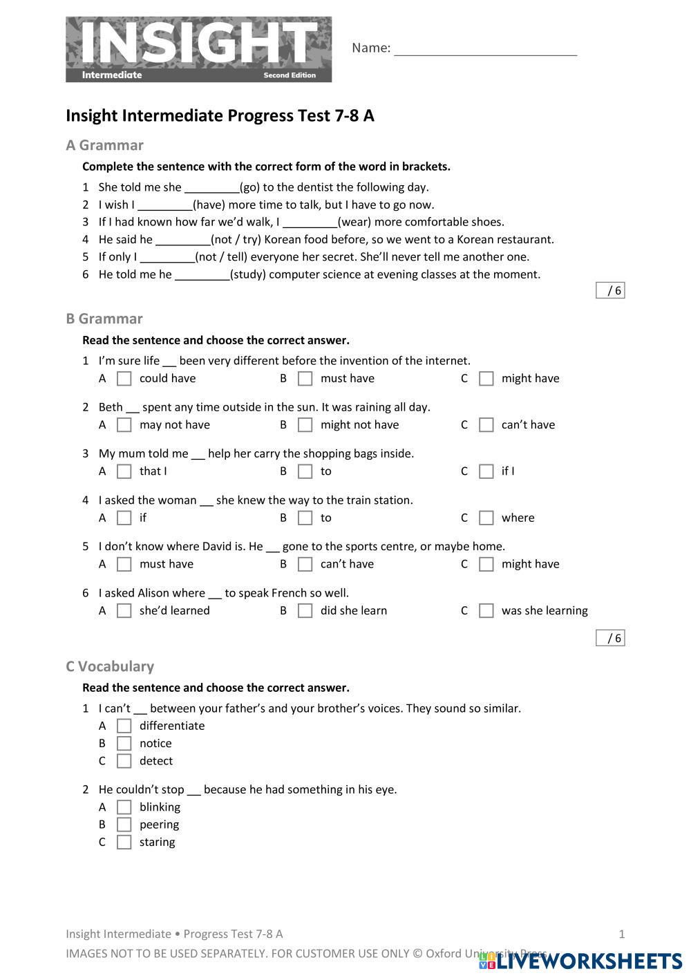 8087794 | INTERMEDIATE INSIGHT PROGRESS TEST UNIT 7-8