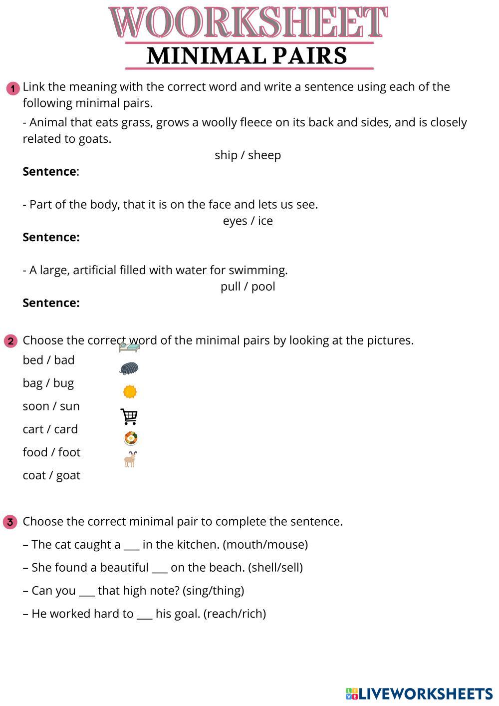 Minimal Pairs | Free Interactive Worksheets | 8089534