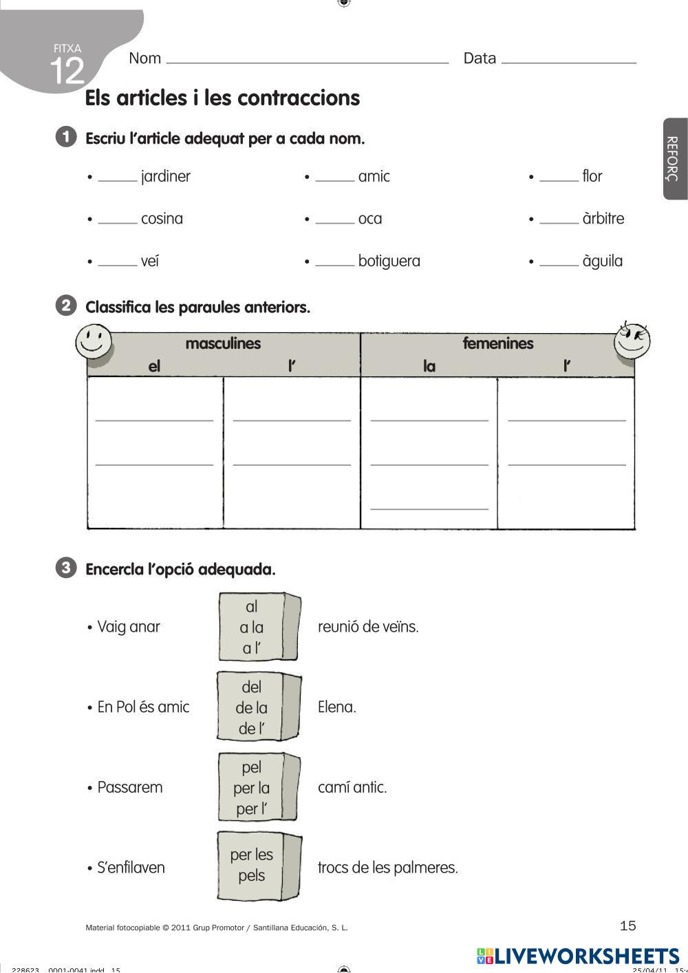 Els articles i … | Free Interactive Worksheets | 8092194