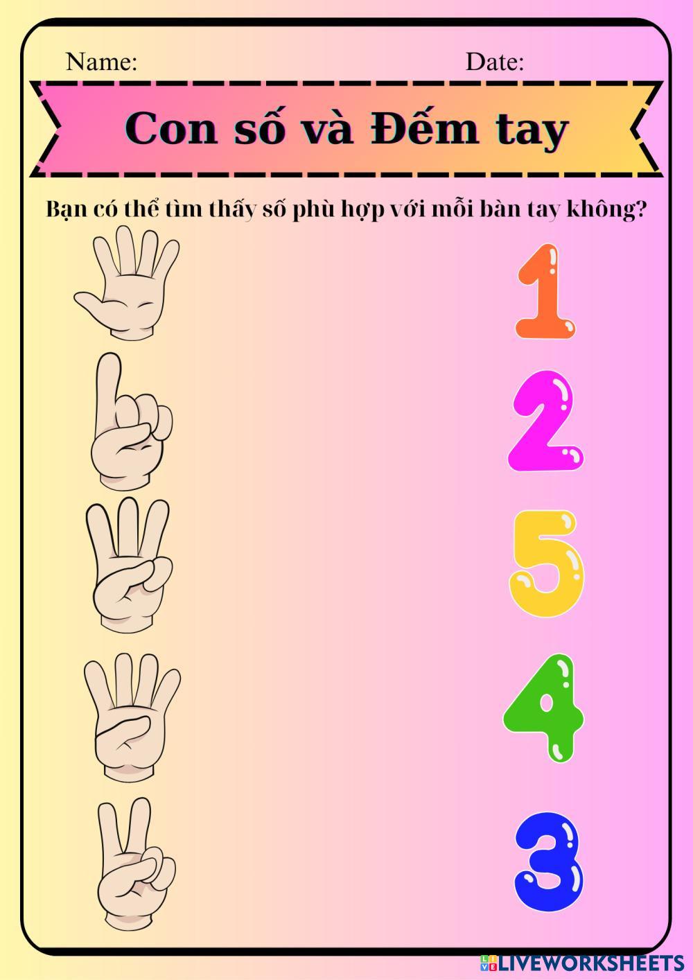 8098257 | Con số và Đếm tay | Nnhi3107_ | LiveWorksheets