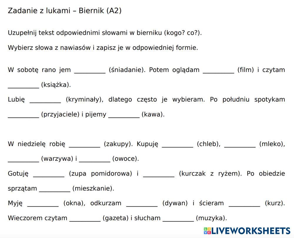 Biernik-A2 | Free Interactive Worksheets | 8100034