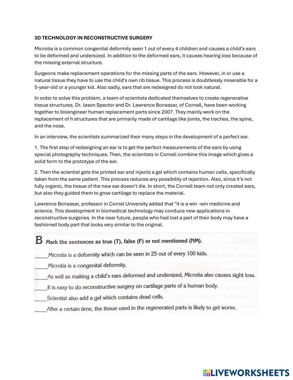 Reconstructive surgery | LiveWorksheets | 8108458