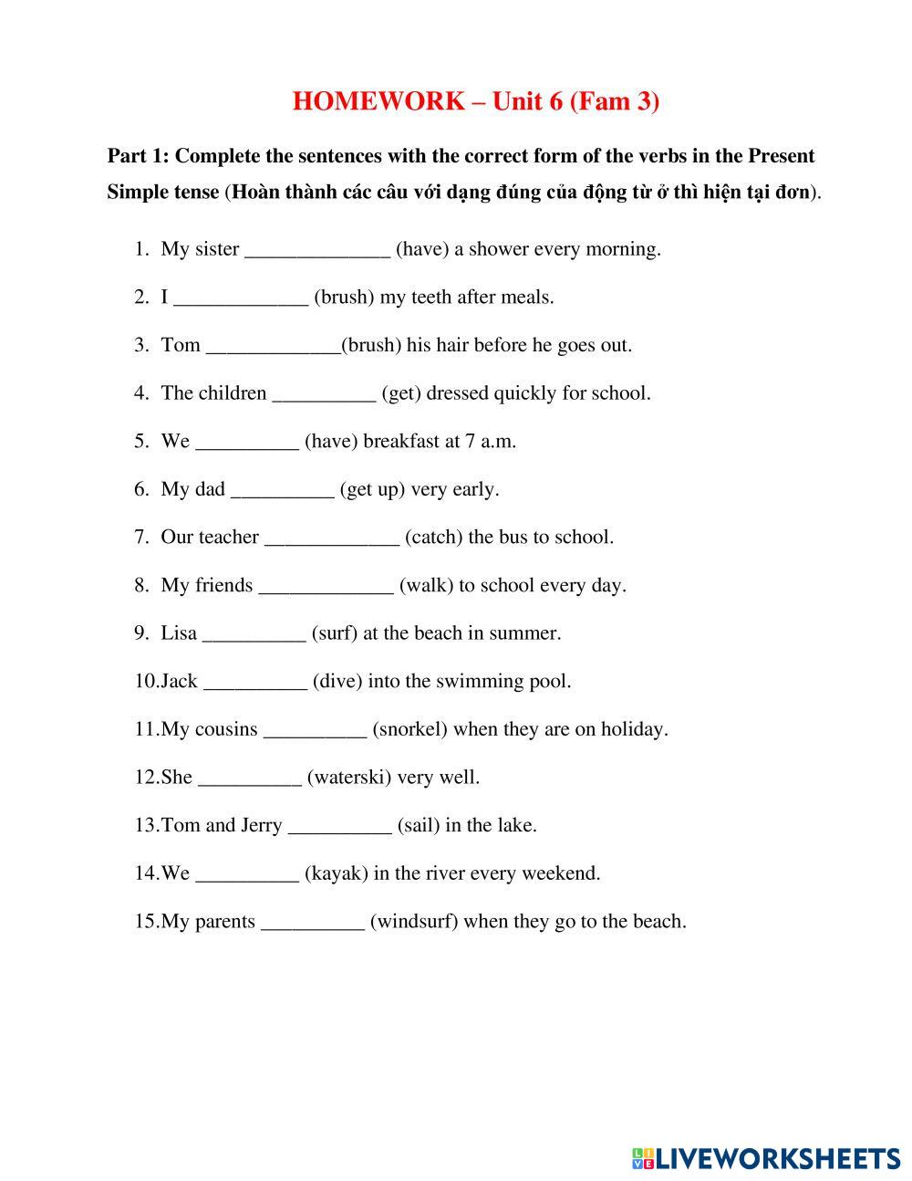 HOMEWORK - FAM … | Free Interactive Worksheets | 8110963