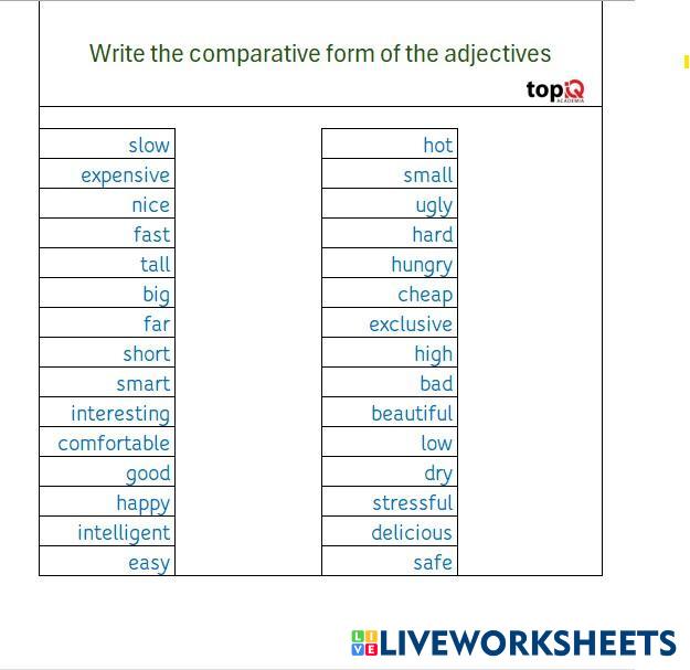 Comparative adj… | Free Interactive Worksheets | 8111743