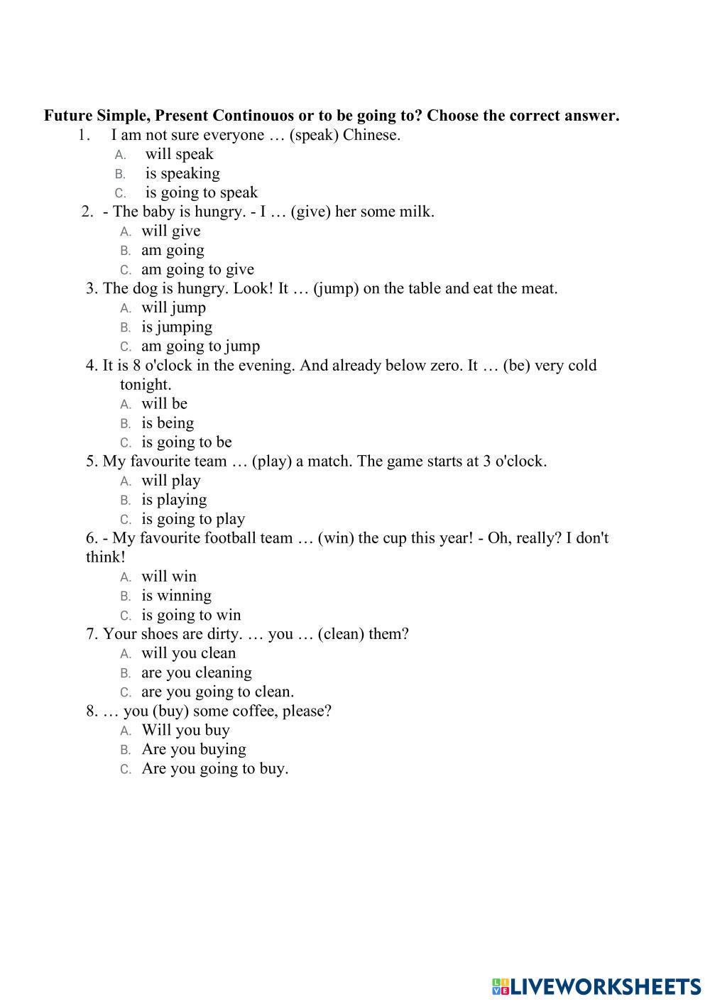 Grammar (Future) | Free Interactive Worksheets | 8113655