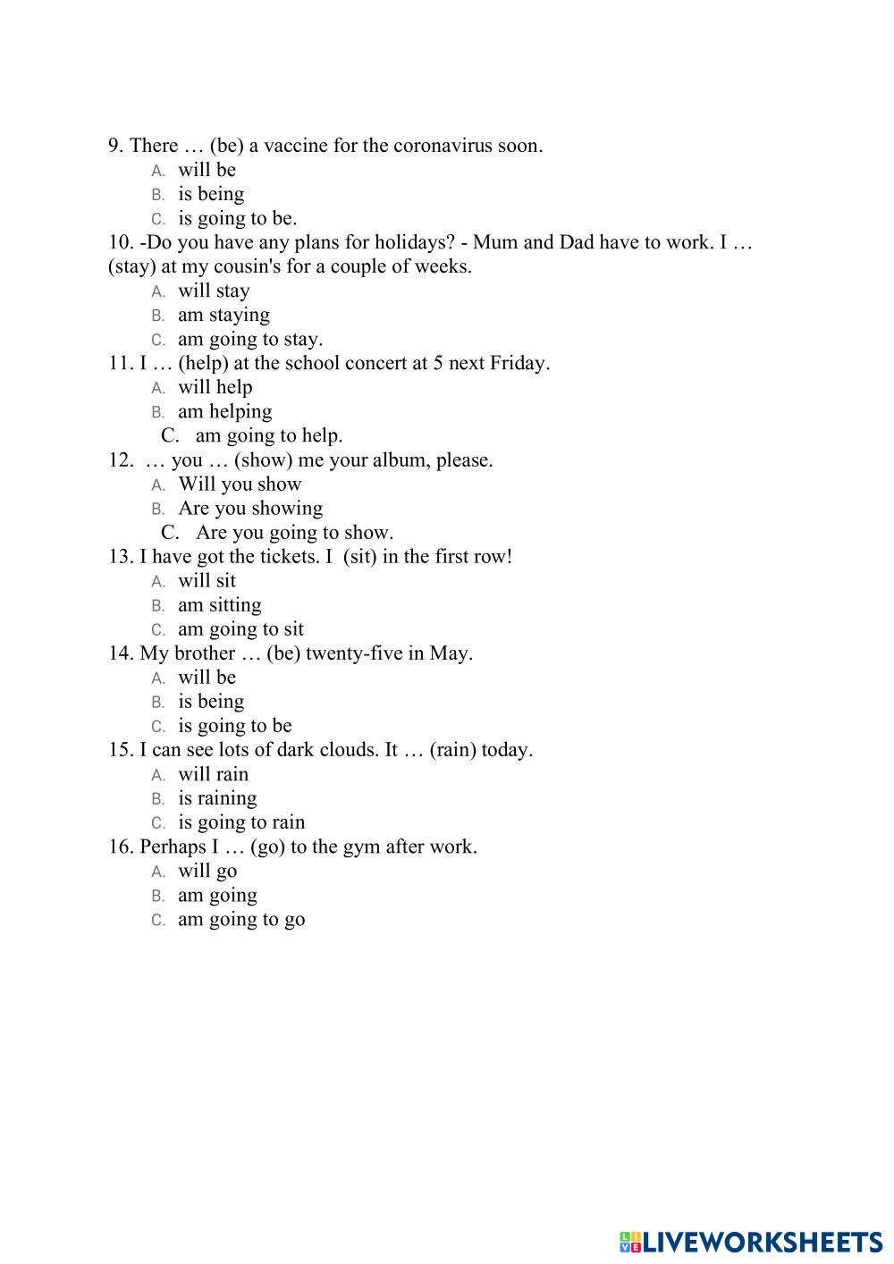 Grammar (Future) | Free Interactive Worksheets | 8113655
