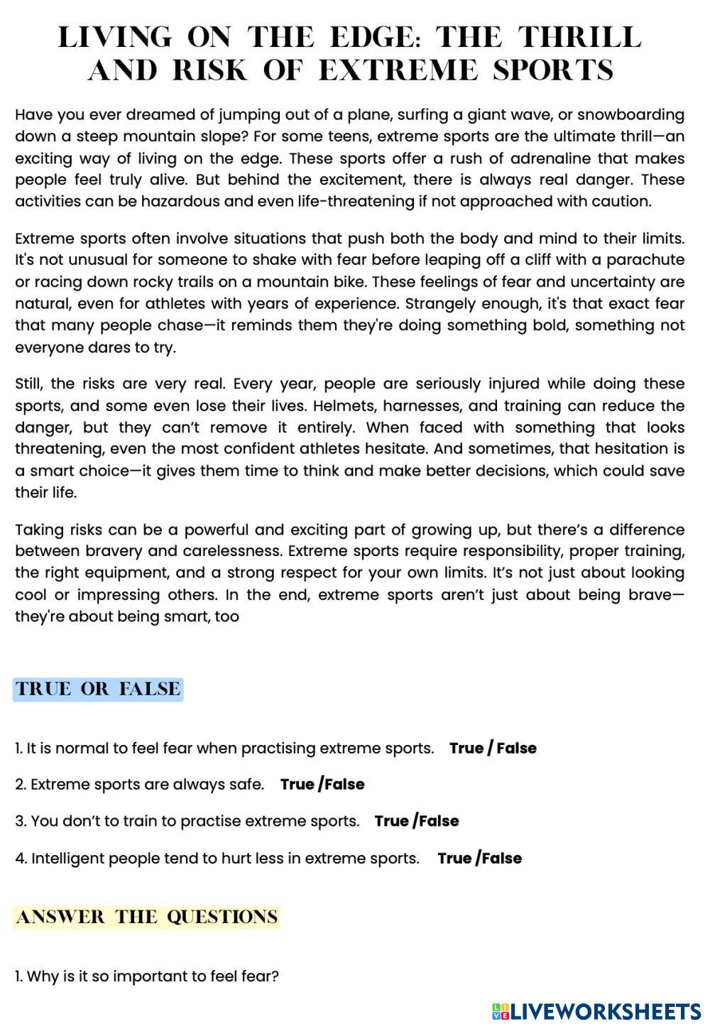 READING - EXTRE… | Free Interactive Worksheets | 8114199