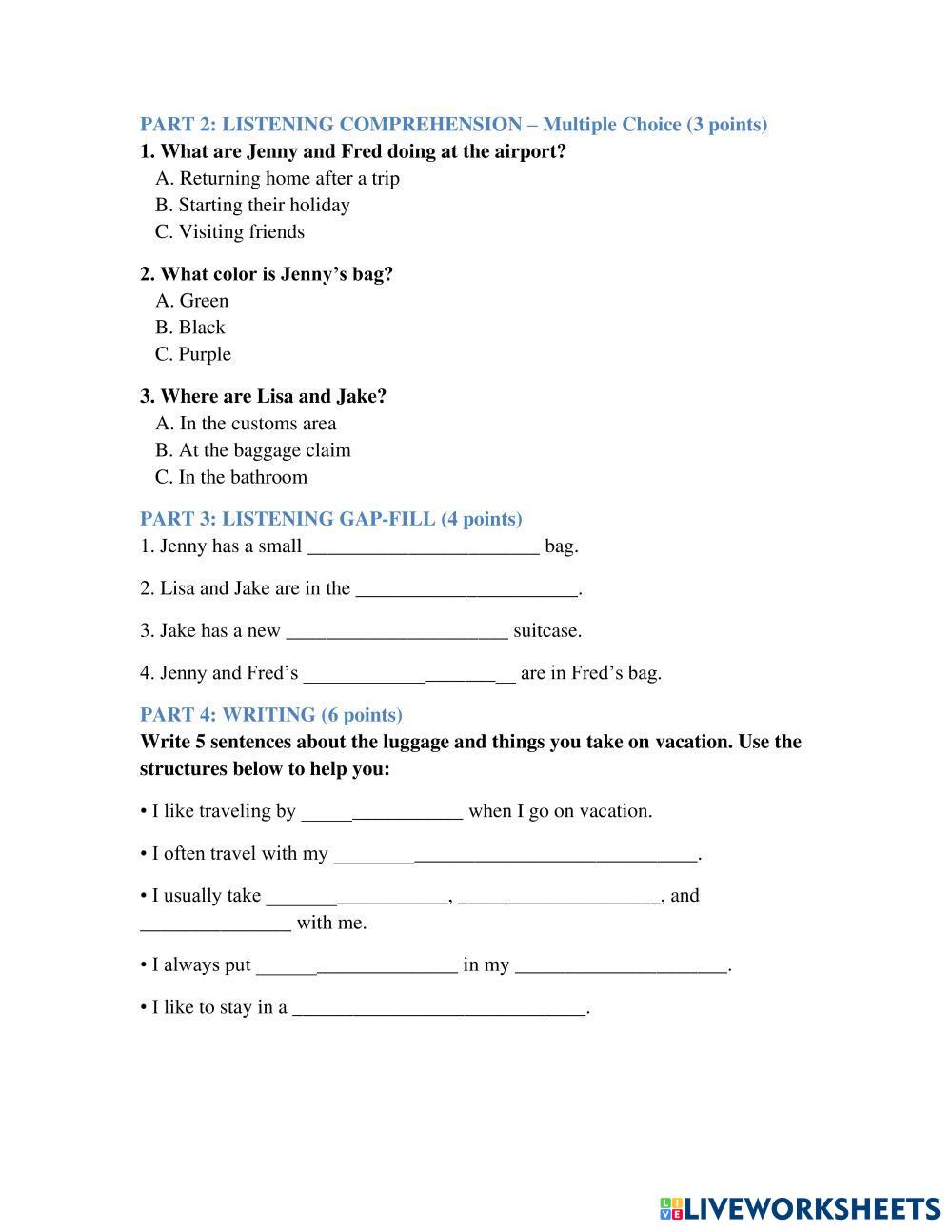 LISTENING TEST … | English Language Worksheets | 8116931