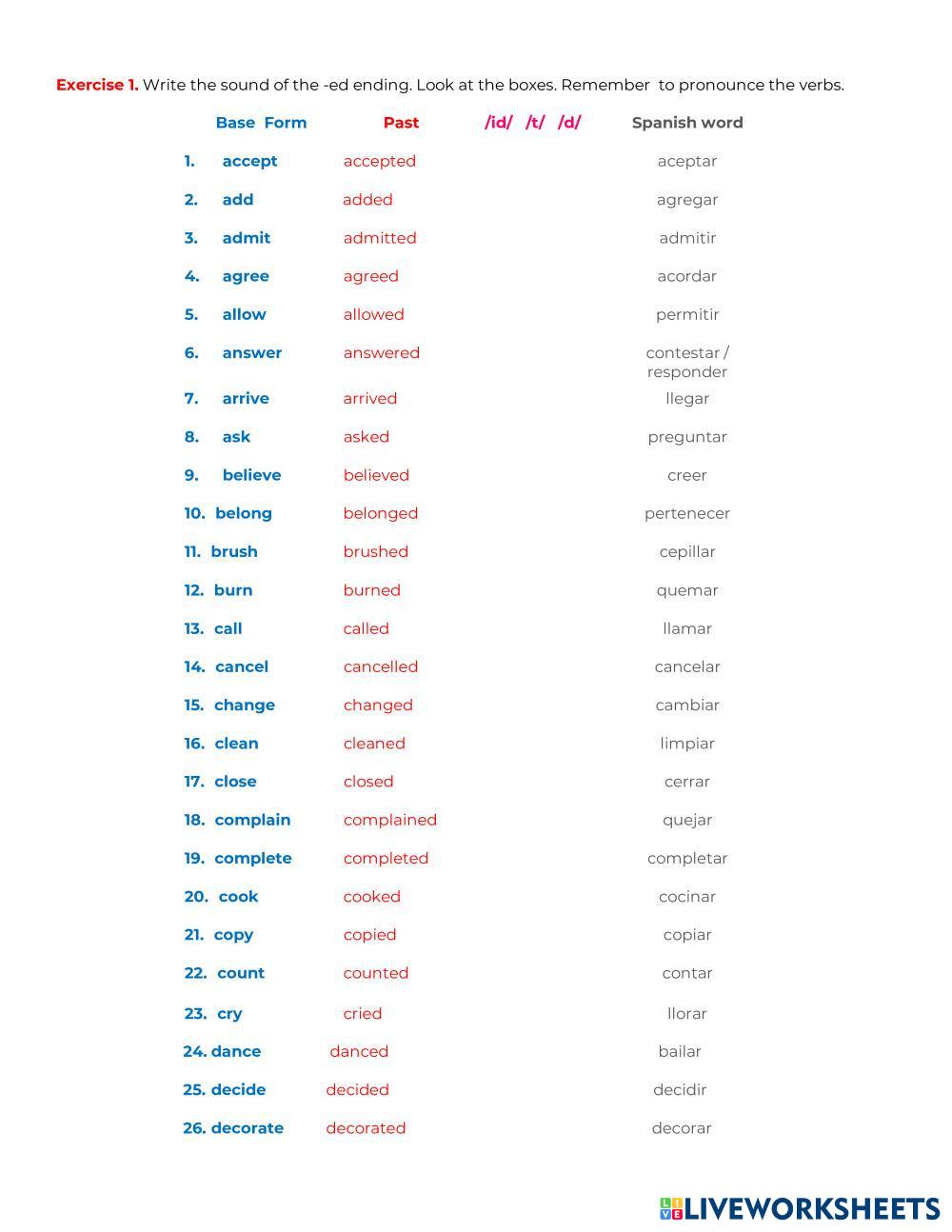 Simple Past -ed… | ESL Worksheets | 8119130