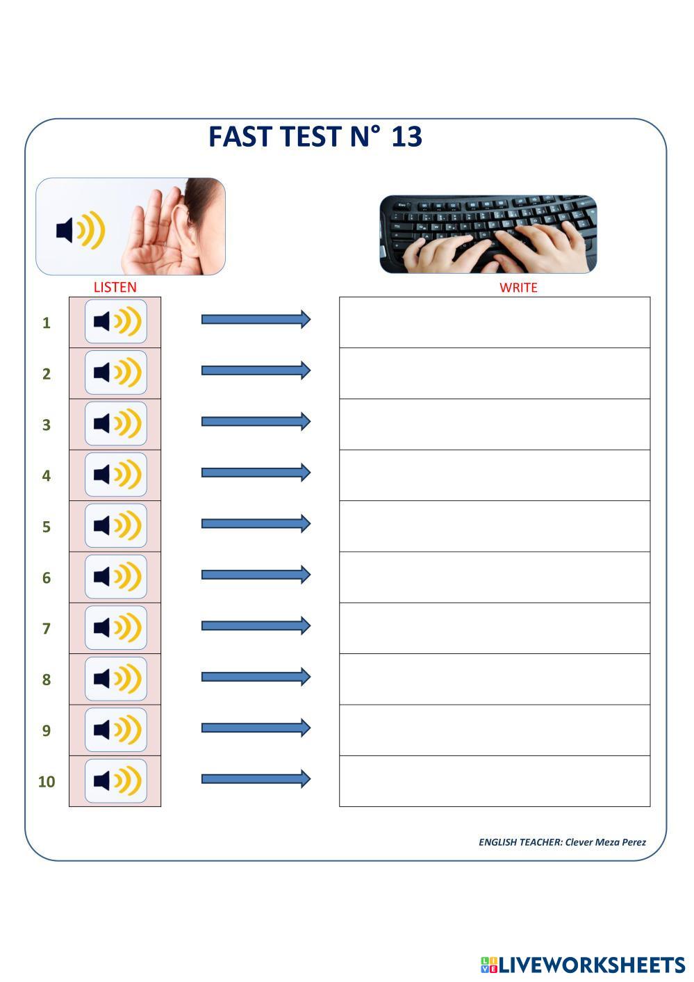 FAST TEST N° 13 | English Language Worksheets | 8129275
