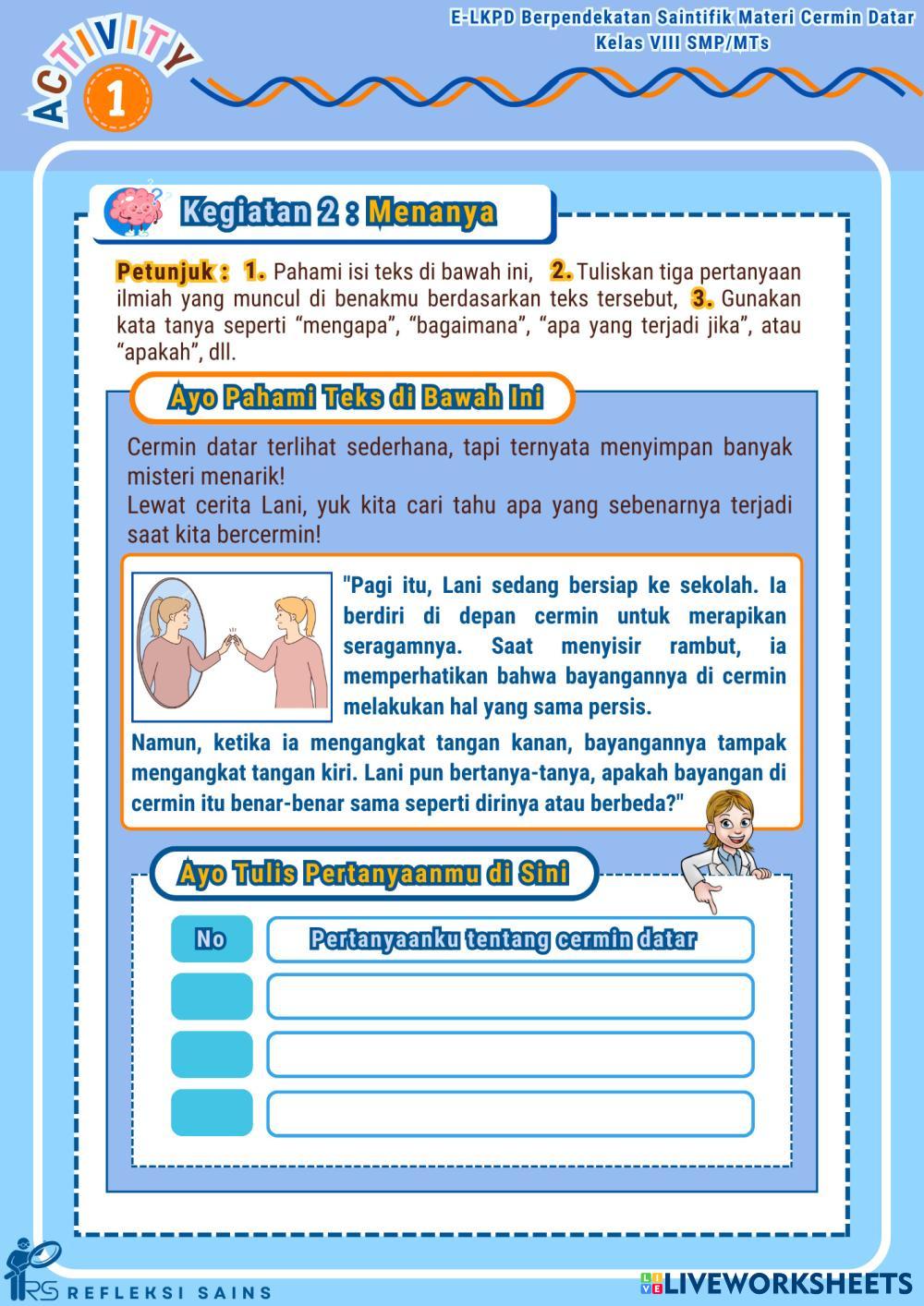 Cermin Datar | Science Worksheets | 8131513