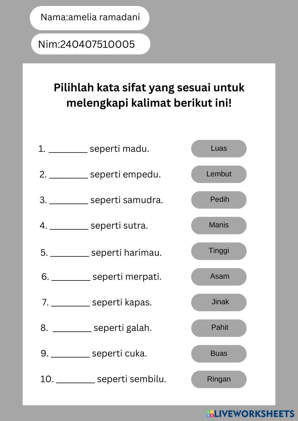 melengkapi kata… | Language Arts Worksheets | 8131628