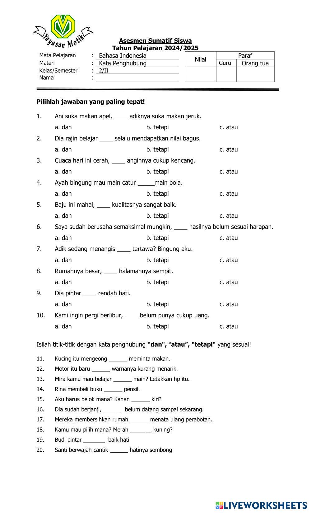 kata penghubung… | ESL Worksheets | 8136018