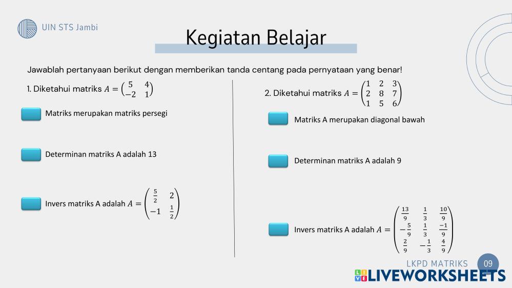 Matriks | Math Worksheets | 8141539