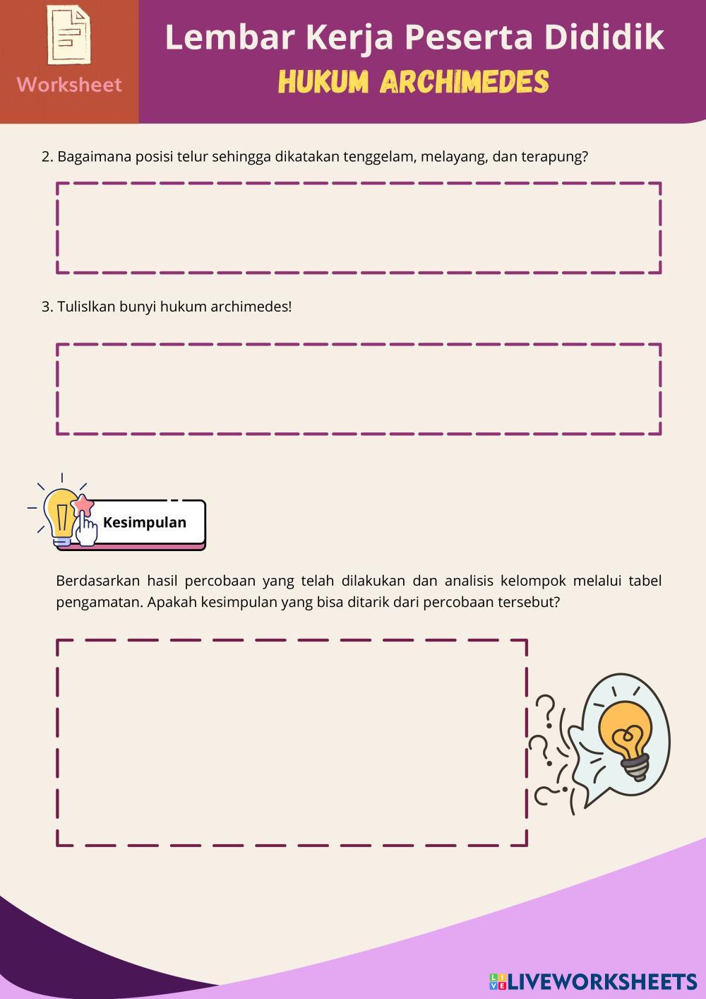Hukum Archimedes | Science Worksheets | 8142413