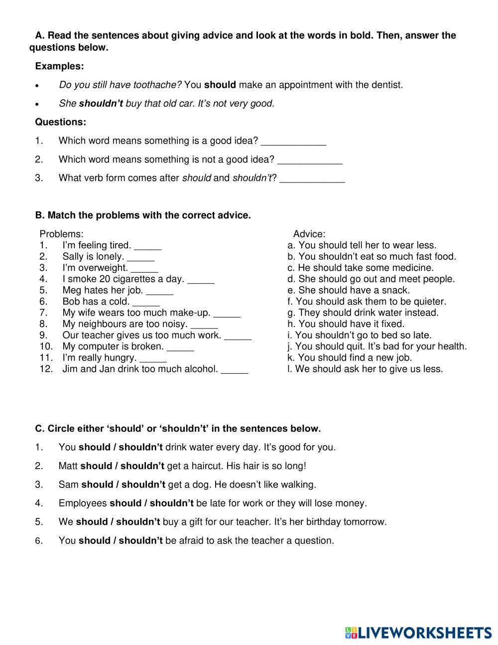 Should- shouldn… | ESL Worksheets | 8147391