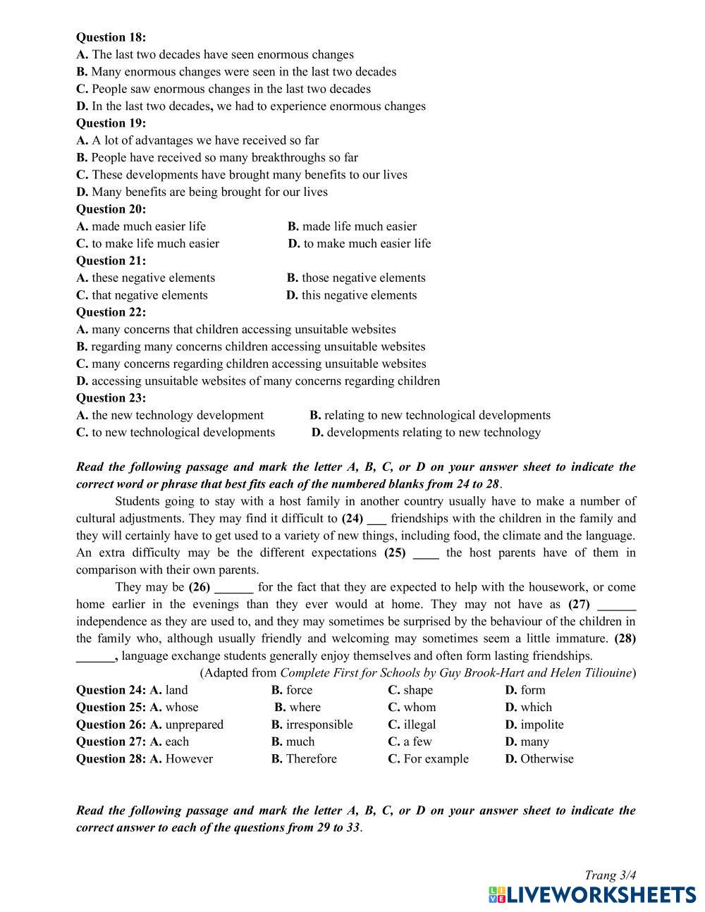 Minh Tam unit 27 | Language Arts Worksheets | 8147399