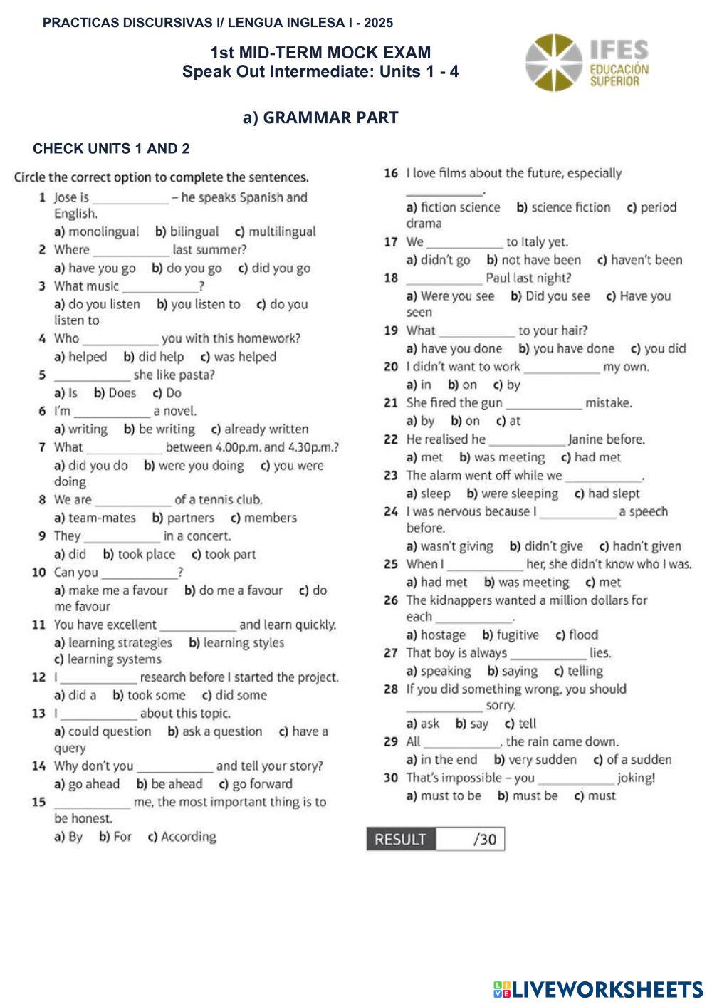 REVISION UNITS … | English Language Worksheets | 8152907