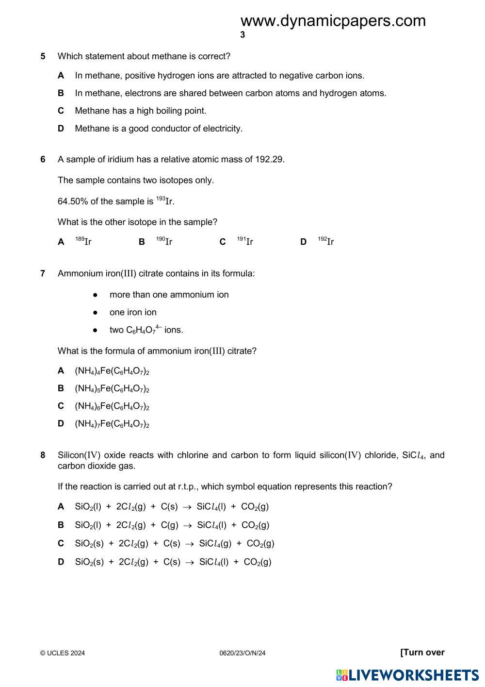 CHEMISTRY IGCSE… | Science Worksheets | 8152909
