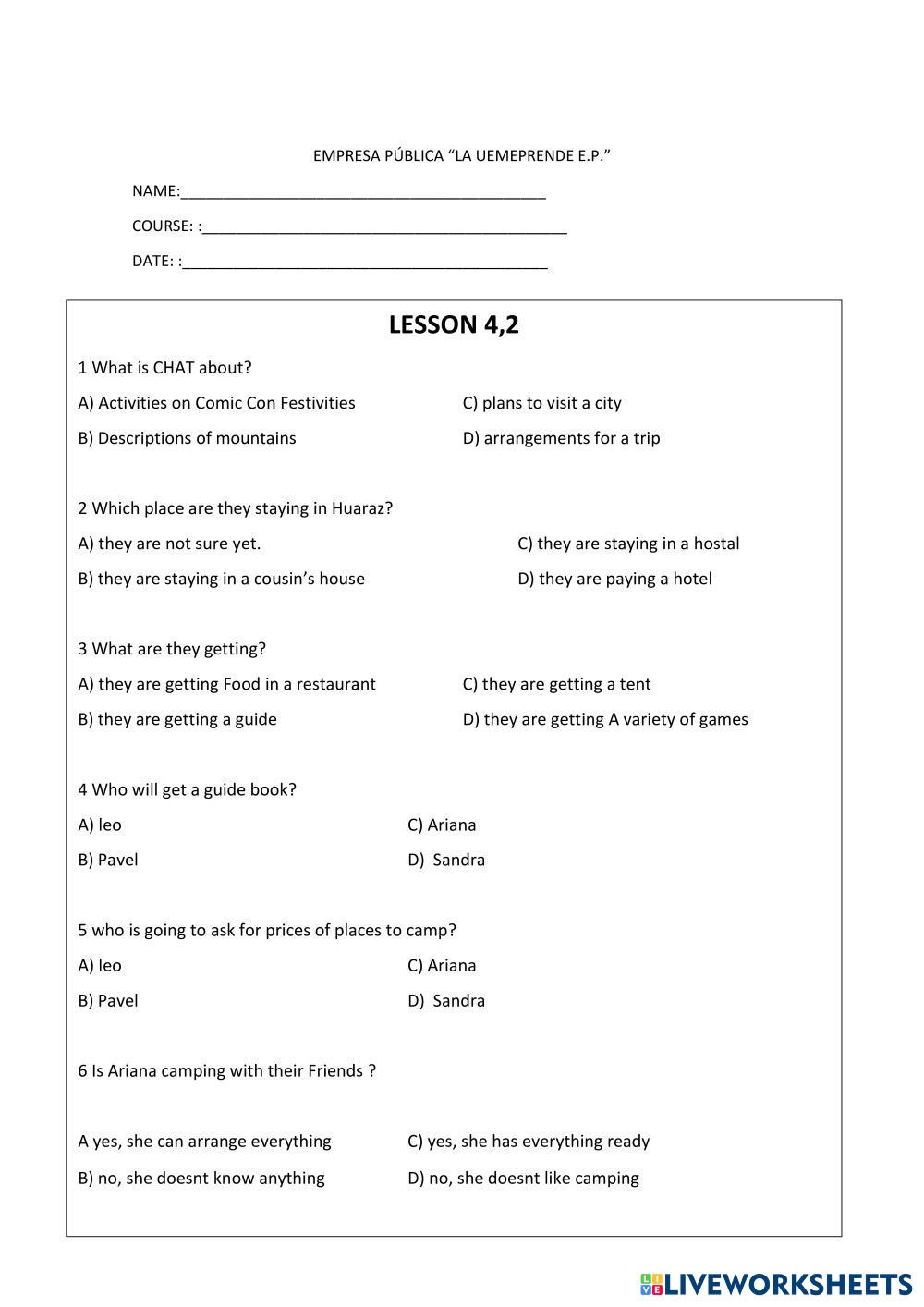 LESSON 4,2- lev… | English Language Worksheets | 8153050