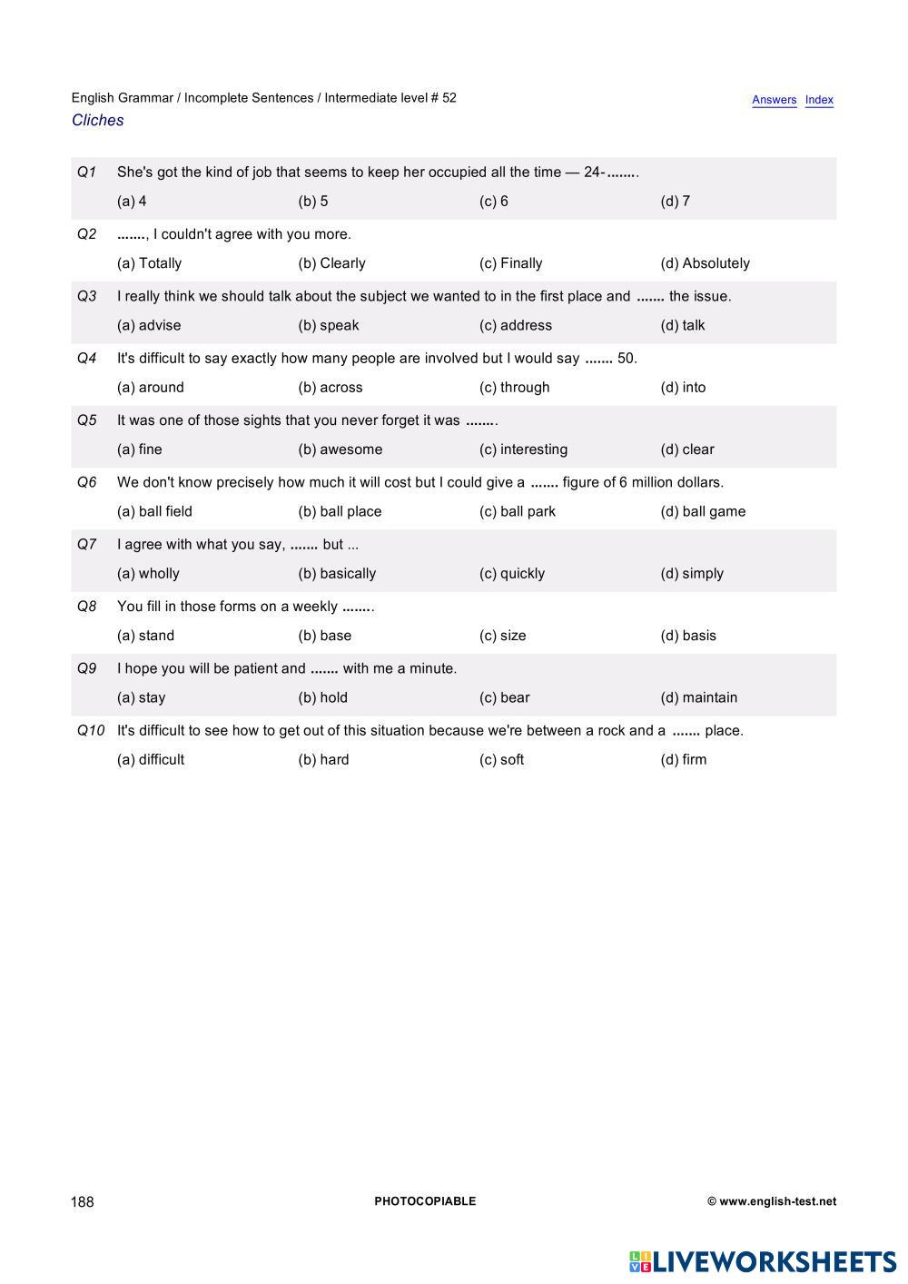52. Cliches | English Language Worksheets | 8153208