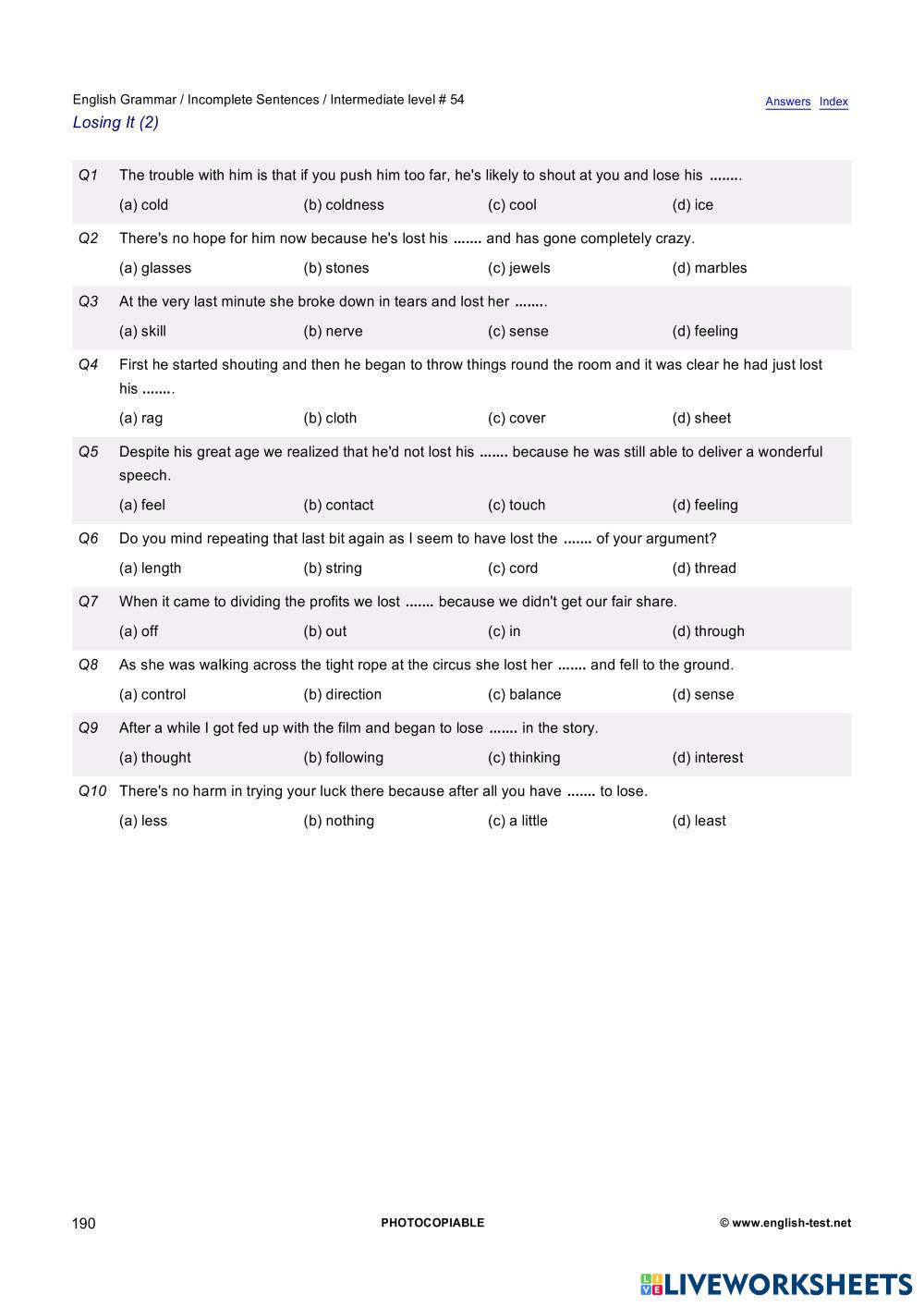 54. Losing It (… | English Language Worksheets | 8153215