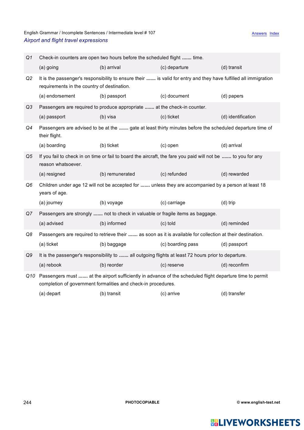 107. Airport an… | English Language Worksheets | 8153713